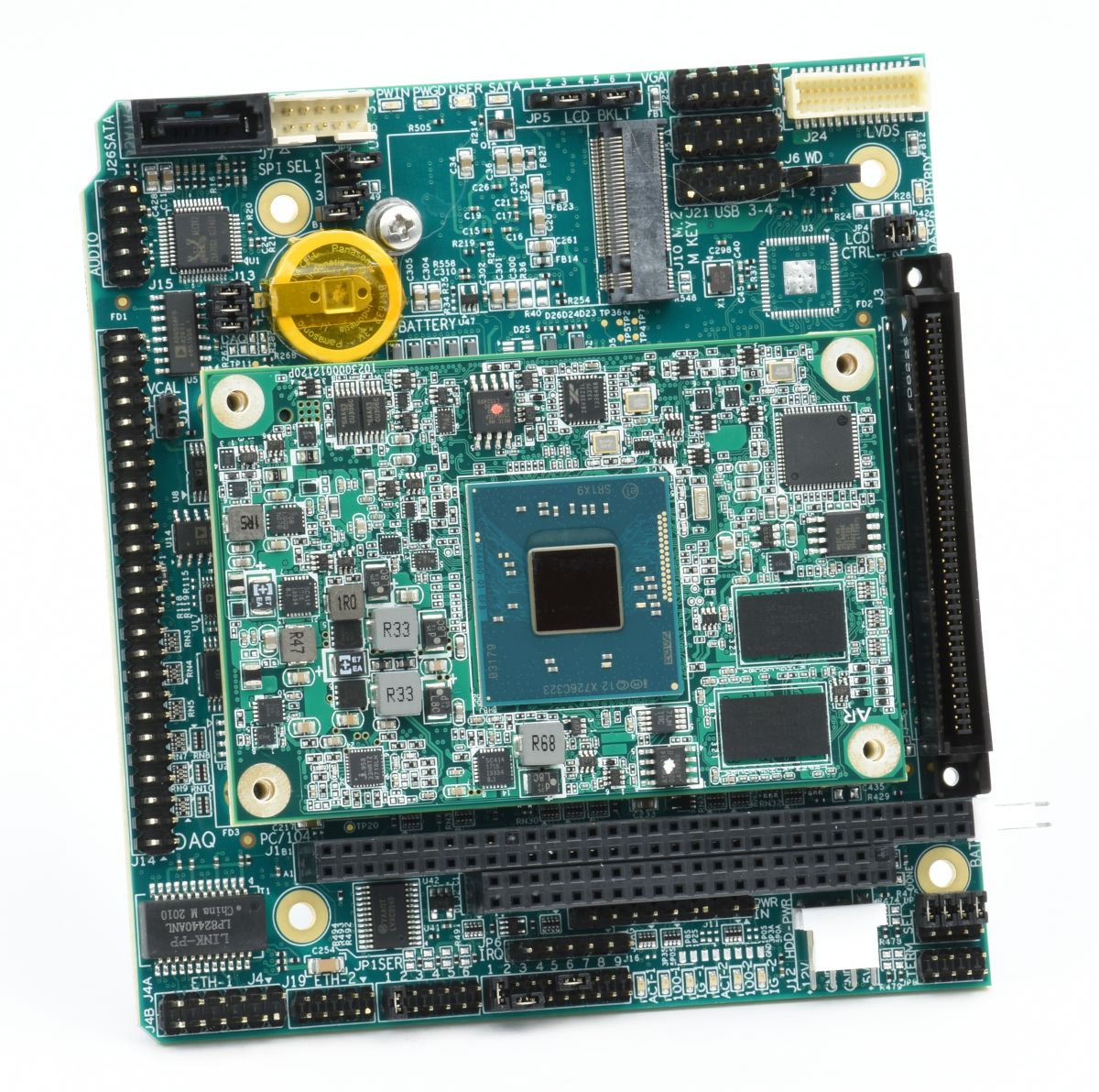 COM-based PC/104 SBC with integrated Data Acquisition